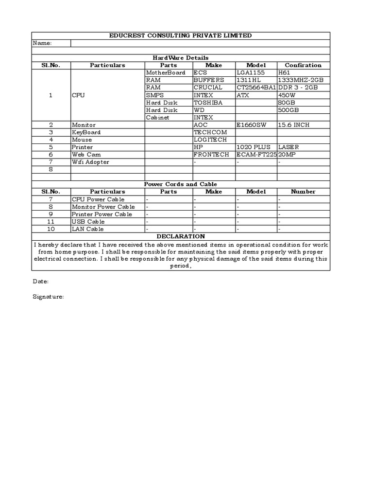 Asset Handover Format Pdf