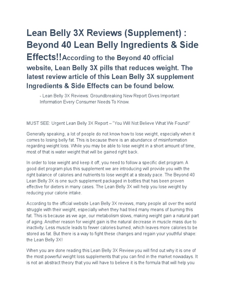 Lean Belly 3X: Ingredients & Reviews Guide | PDF | Weight Loss | Dieting