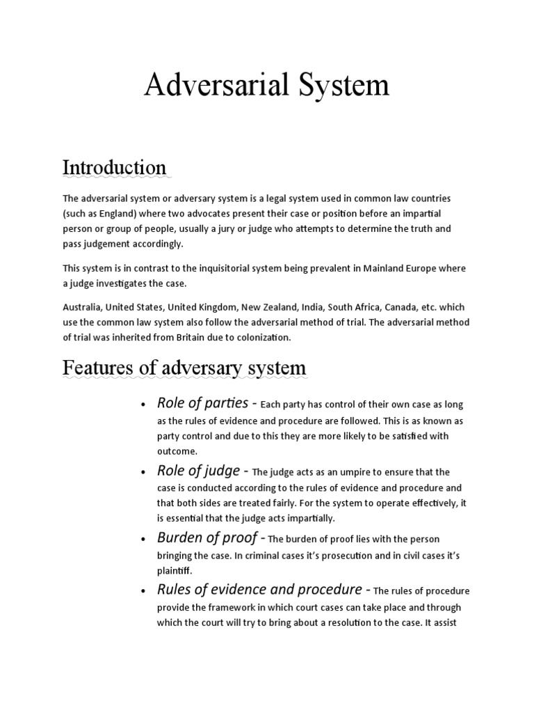 Adversarial System: Role of Parties | PDF | Precedent | Trials