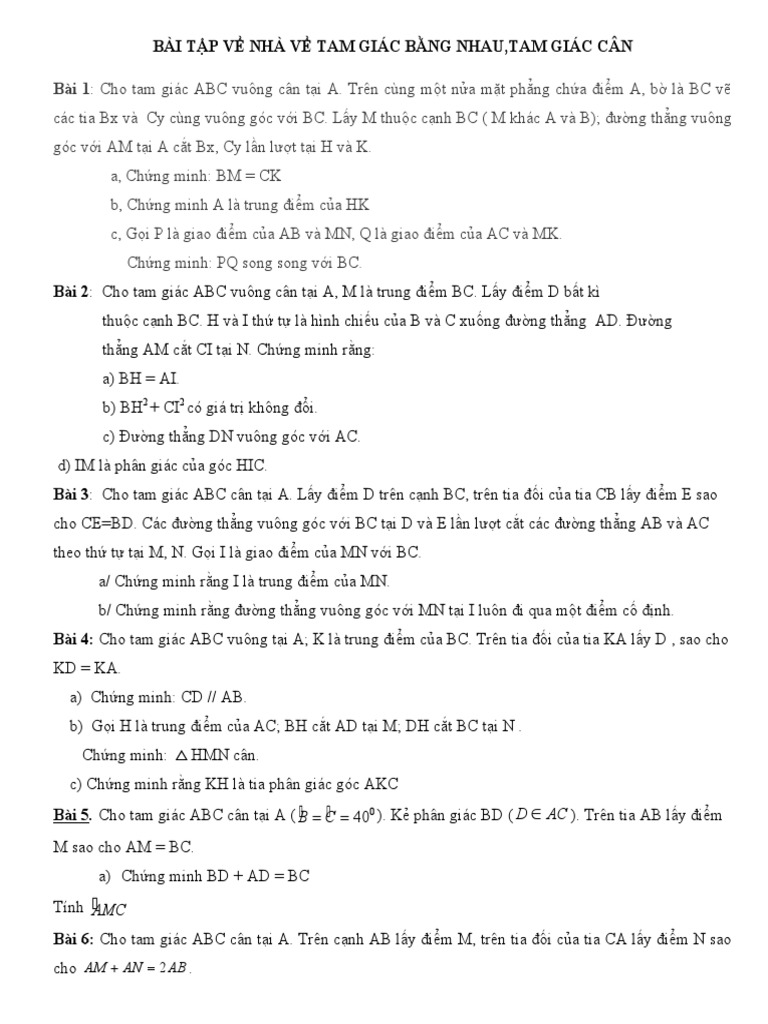 (Lib24.Vn) 59 Bai Tap Ve Nha Ve Tam Giac Bang Nhau Phan 1 | PDF