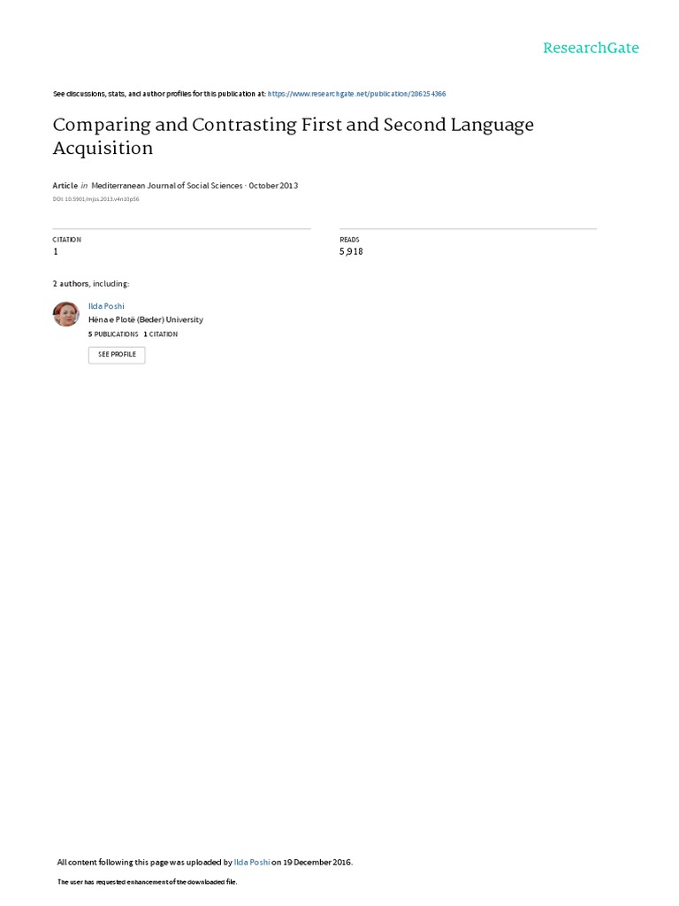 Comparing and Contrasting First and Second Language Acquisition | PDF ...