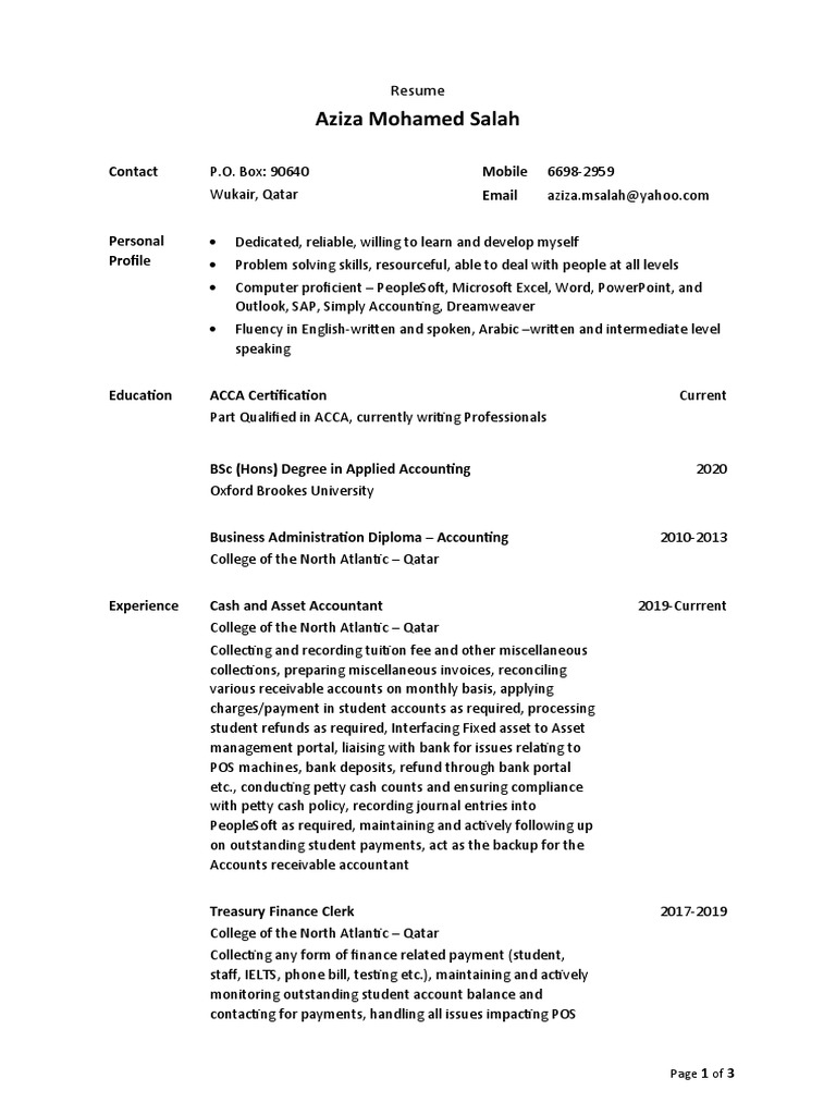 Aziza Mohamed Salah: Contact Mobile Email | PDF | Accounts Payable ...