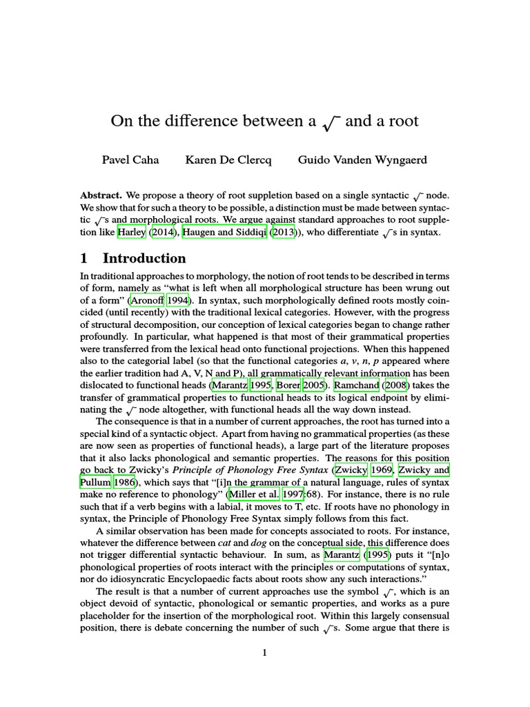 Caha Et Al 2019 The Difference Between Root | PDF | Morphology (Linguistics) | Syntax