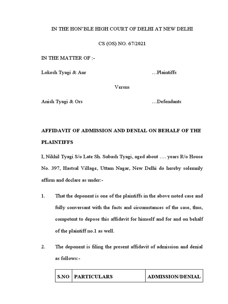 Affidavit of Admission and Denial | PDF | Affidavit | Civil Law (Common ...