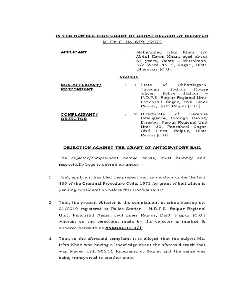 Irfan Khan Objection To Bail | Download Free PDF | Bail | Public Law