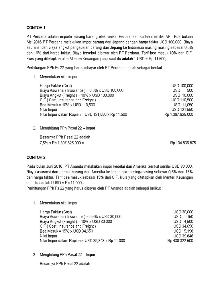 Contoh Perhitungan PPH PS 22 - Impor | PDF
