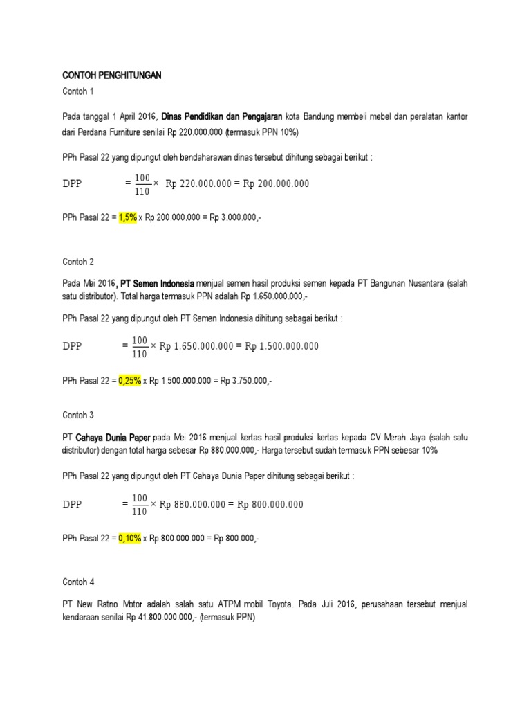 Contoh Perhitungan PPH PS 22 Selain Impor | PDF