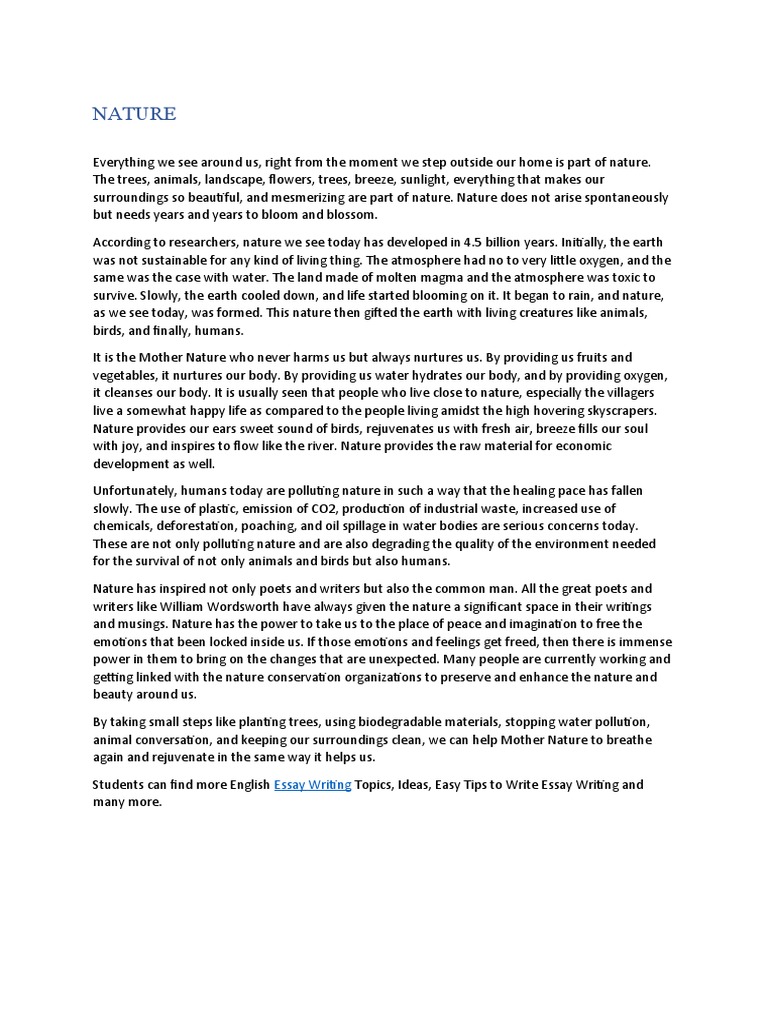 Nature: Essay Writing | PDF | Social Science | Wellness