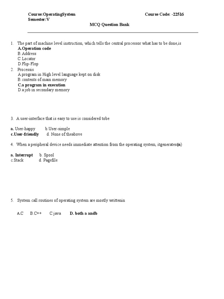 Course:Operatingsystem Course Code: - 22516 Semester:V MCQ Question Bank | PDF | Process ...