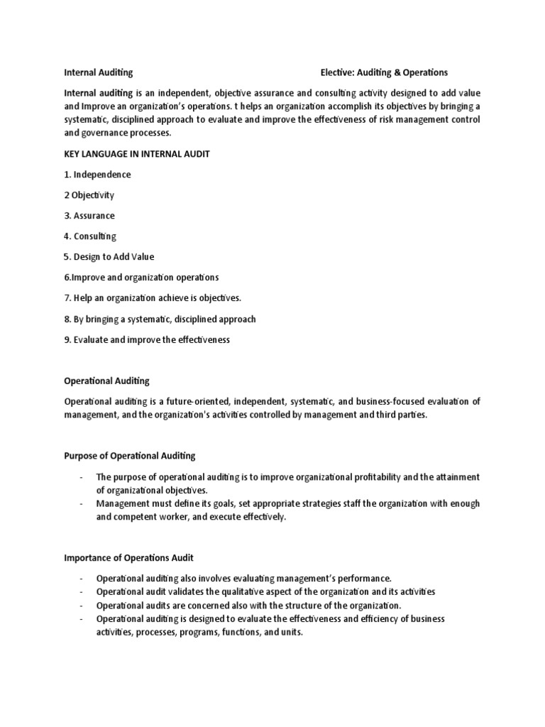 The Role and Purpose of Internal and Operational Auditing in Improving ...