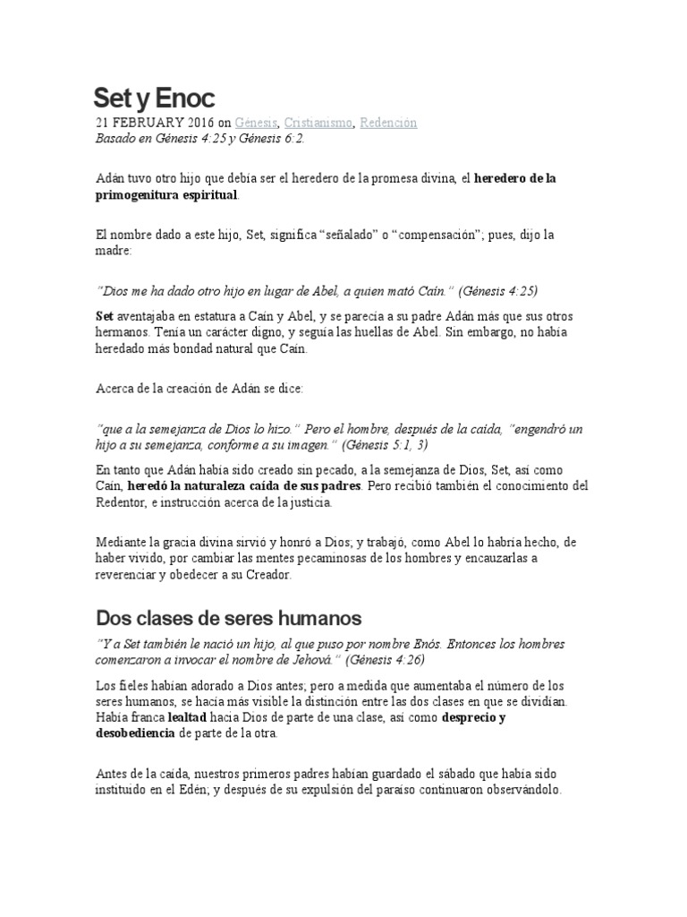 Descendencia de Set y Enoc en la Biblia | PDF | Enoc (Ancestro de Noé ...