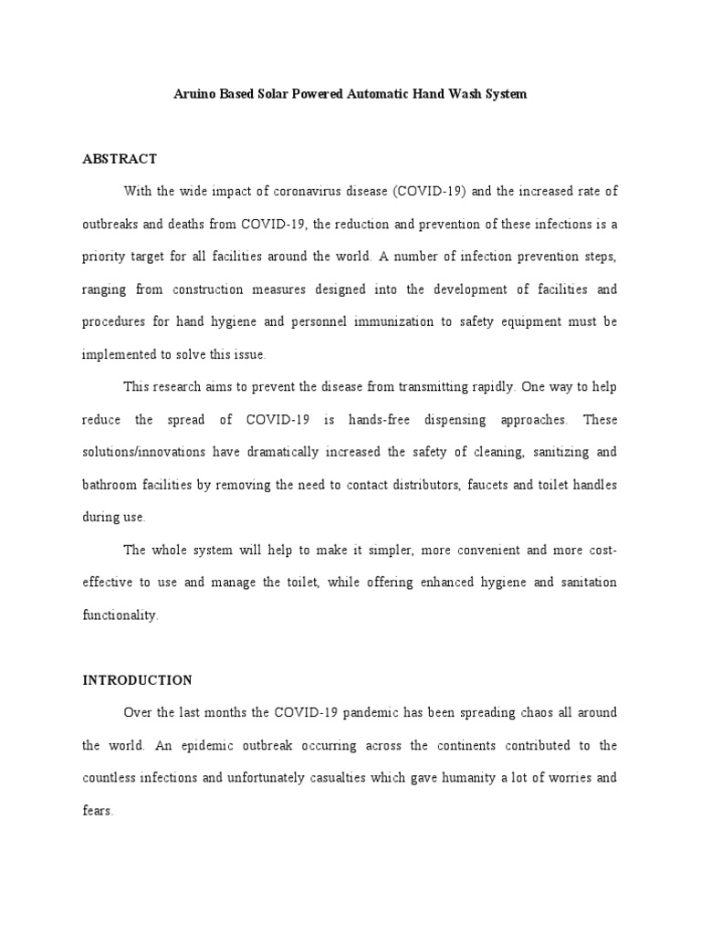 Aruino Based Solar Powered Automatic Hand Wash System | PDF | Hand ...