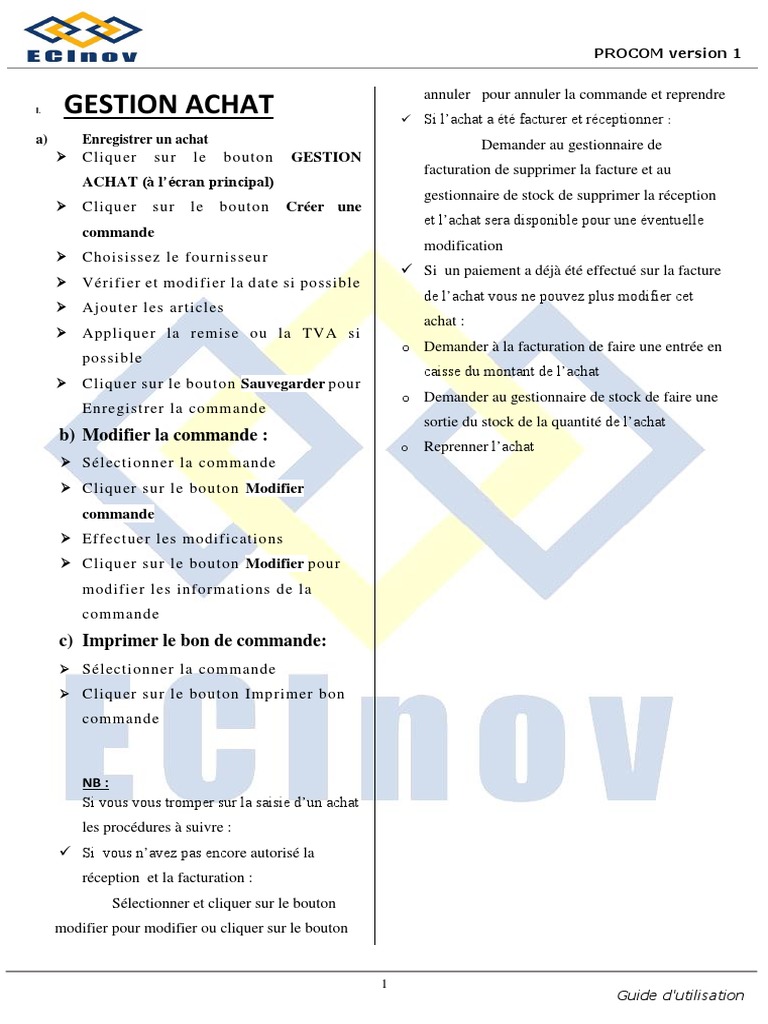 Guide D'utilisation PROCOM | PDF | Facture | Documents commerciaux