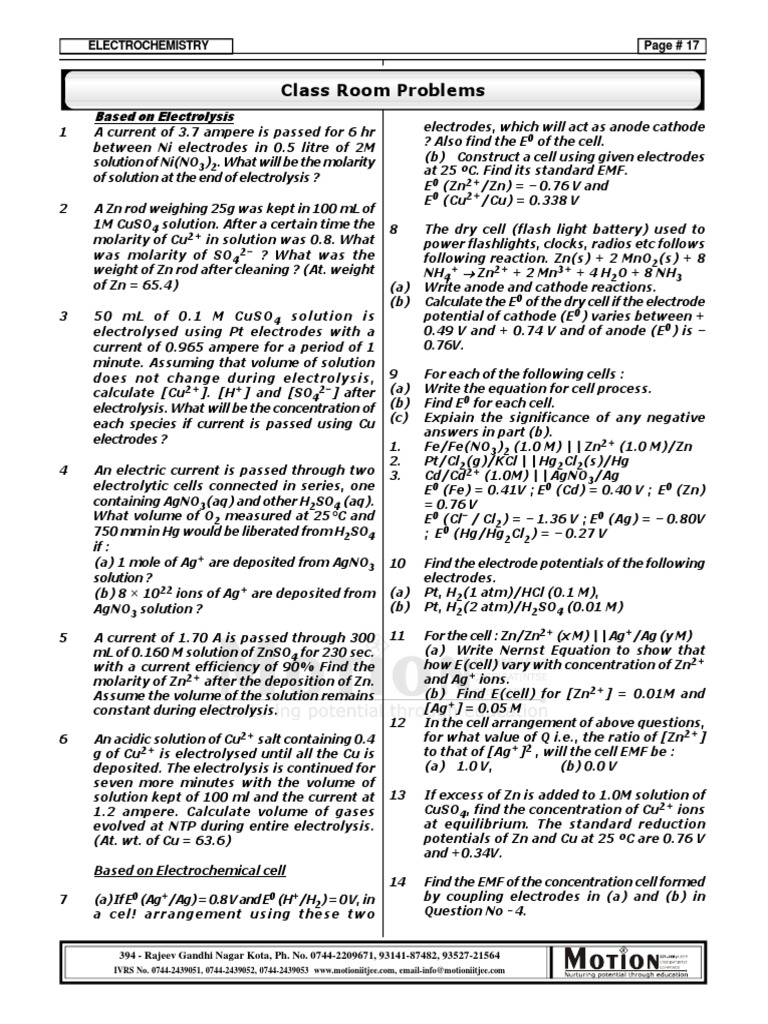 Class Room Problems: Based On Electrolysis | Descargar gratis PDF | Ph ...