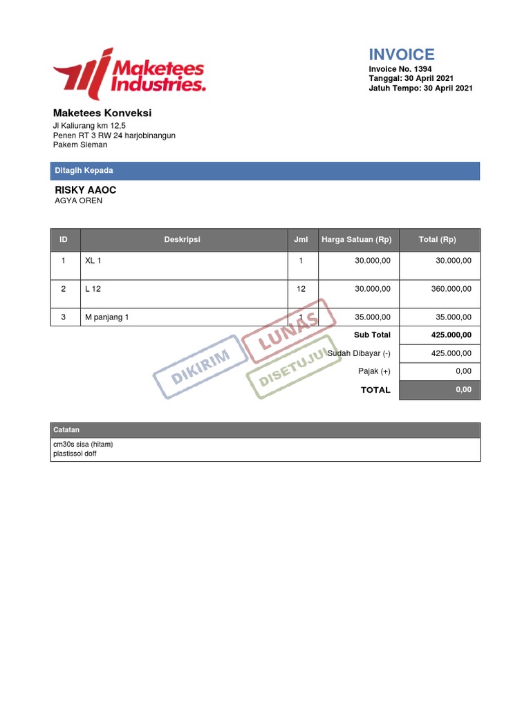 Maketees Konveksi Invoice 1394 LUNAS | PDF
