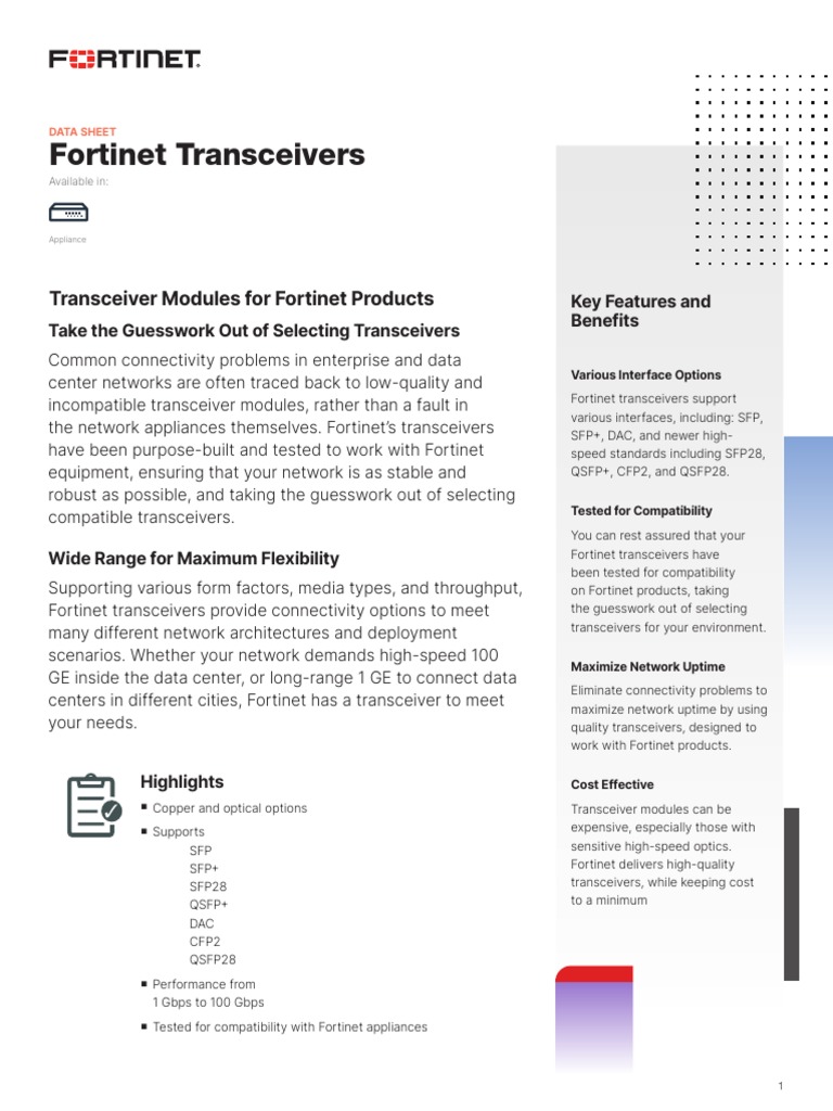 Fortinet Transceivers: Transceiver Modules For Fortinet Products | PDF ...