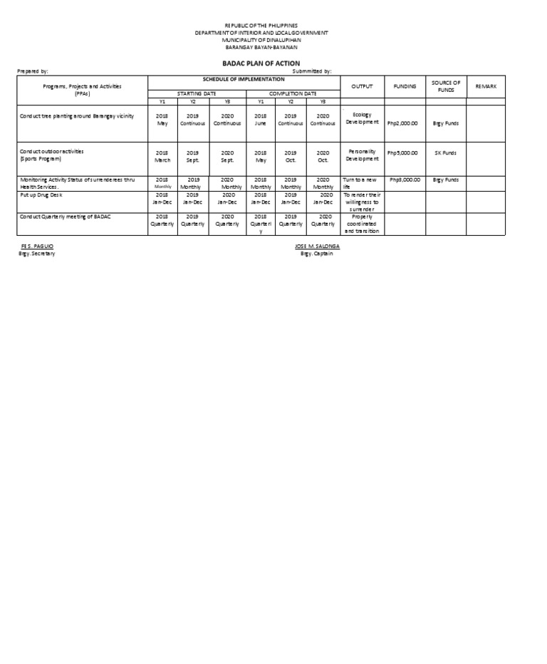 Barangay Peace and Order and Public Safety (BPOPS) PLAN OF ACTION | PDF