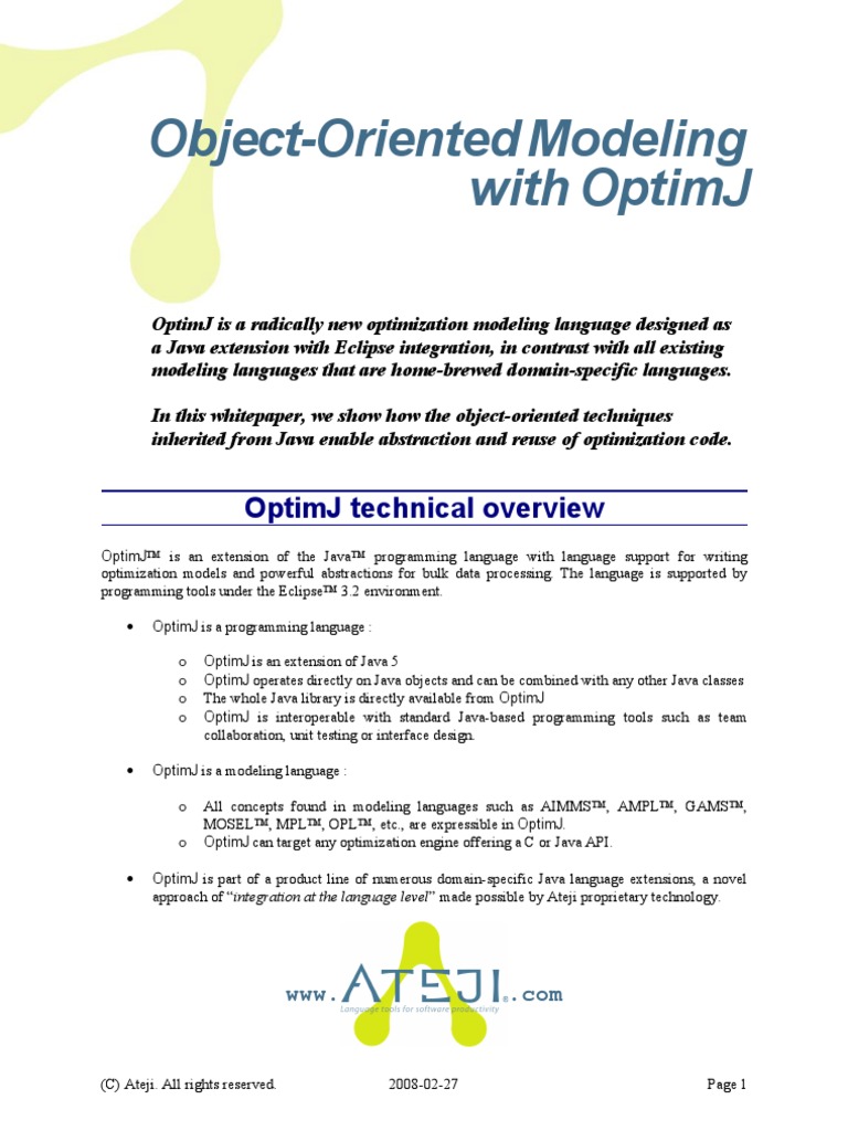 Object-Oriented Modeling With OptimJ | PDF | Java (Programming Language) | Programming Language