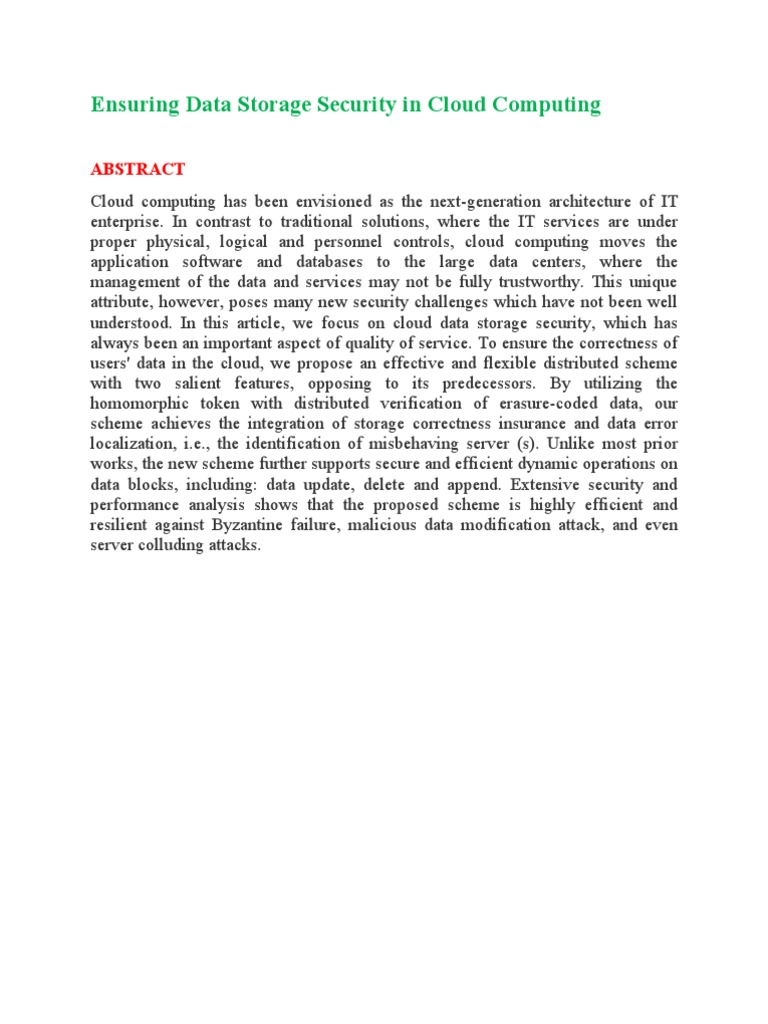 Ensuring Data Storage Security in Cloud Computing | PDF | Business