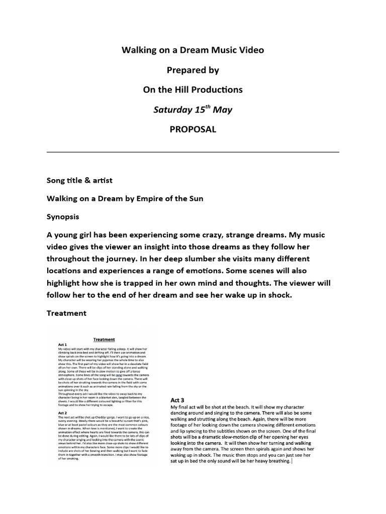 Music Video - Proposal Template | PDF | Dream | Entertainment (General)