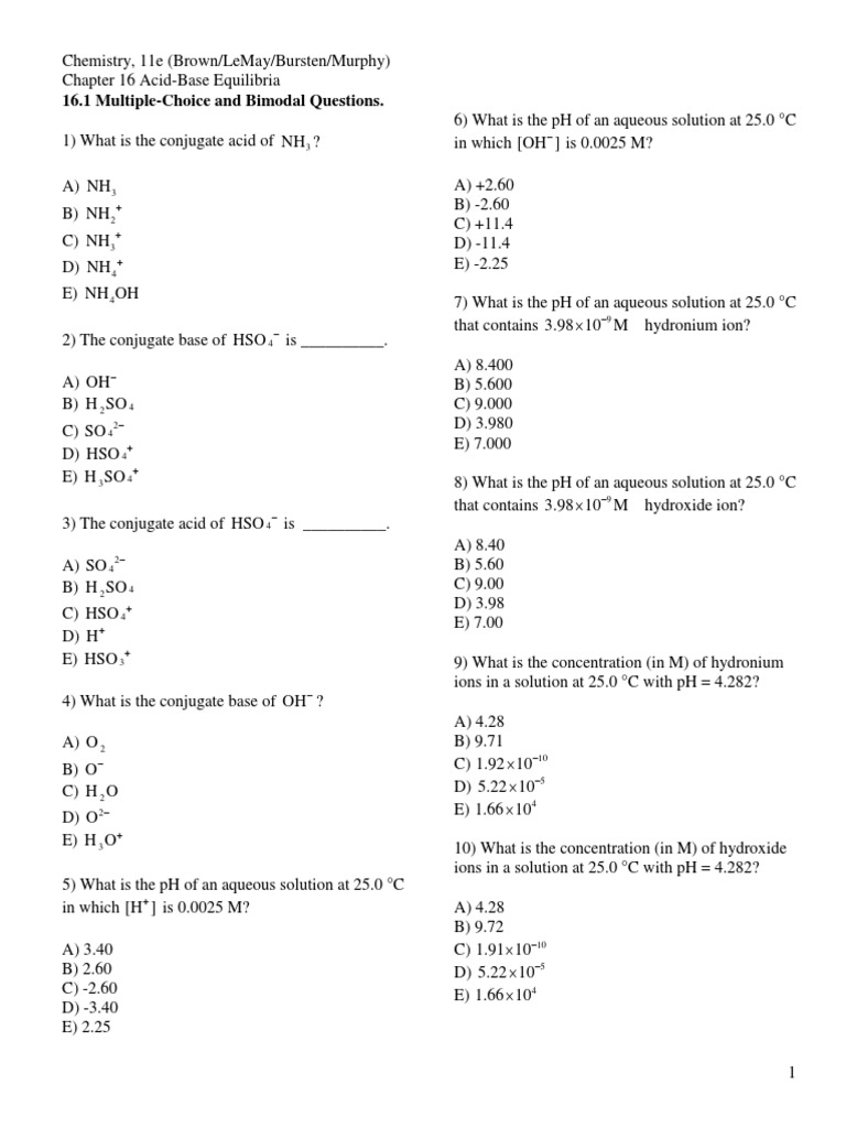 Acid-Base Equilibria Concepts and Questions | PDF | Acid | Acid ...
