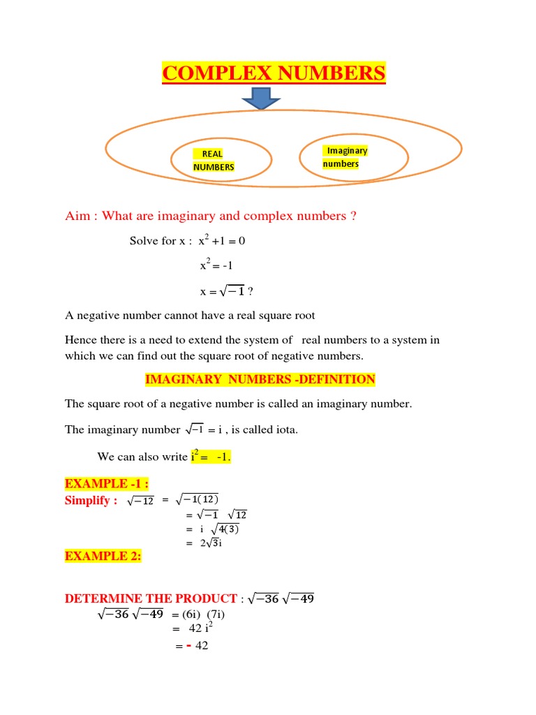Aim: What Are Imaginary and Complex Numbers ? | PDF | Complex Number | Square Root