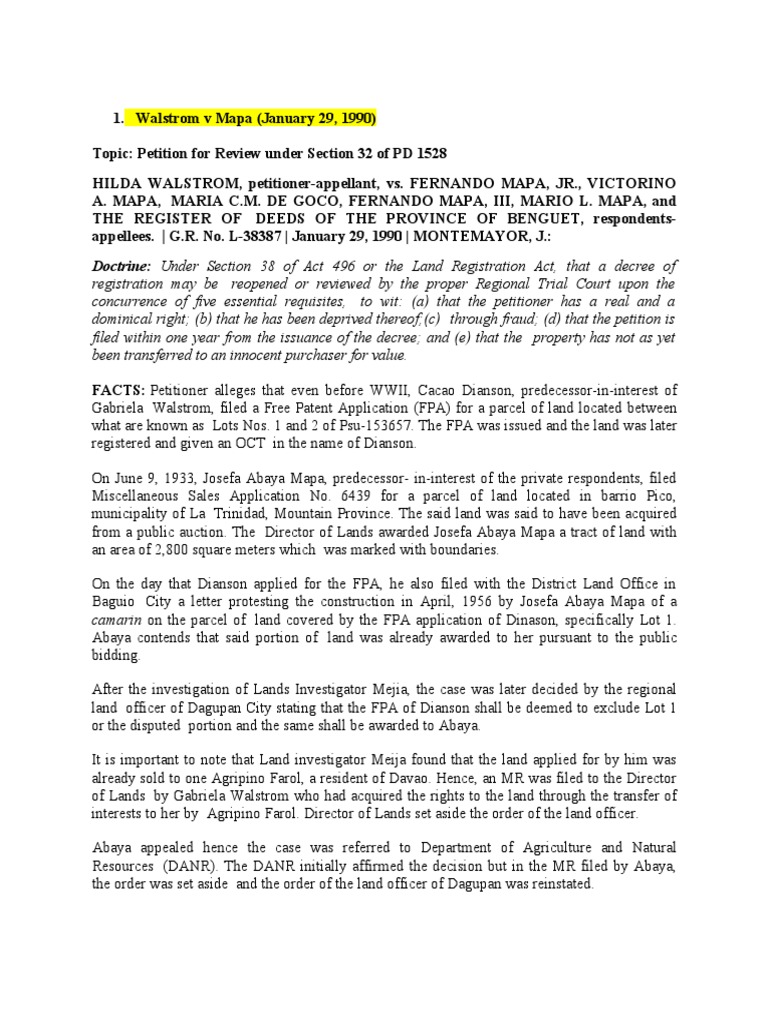 Walstrom V Mapa (January 29, 1990) | PDF | Legal Remedy | Complaint