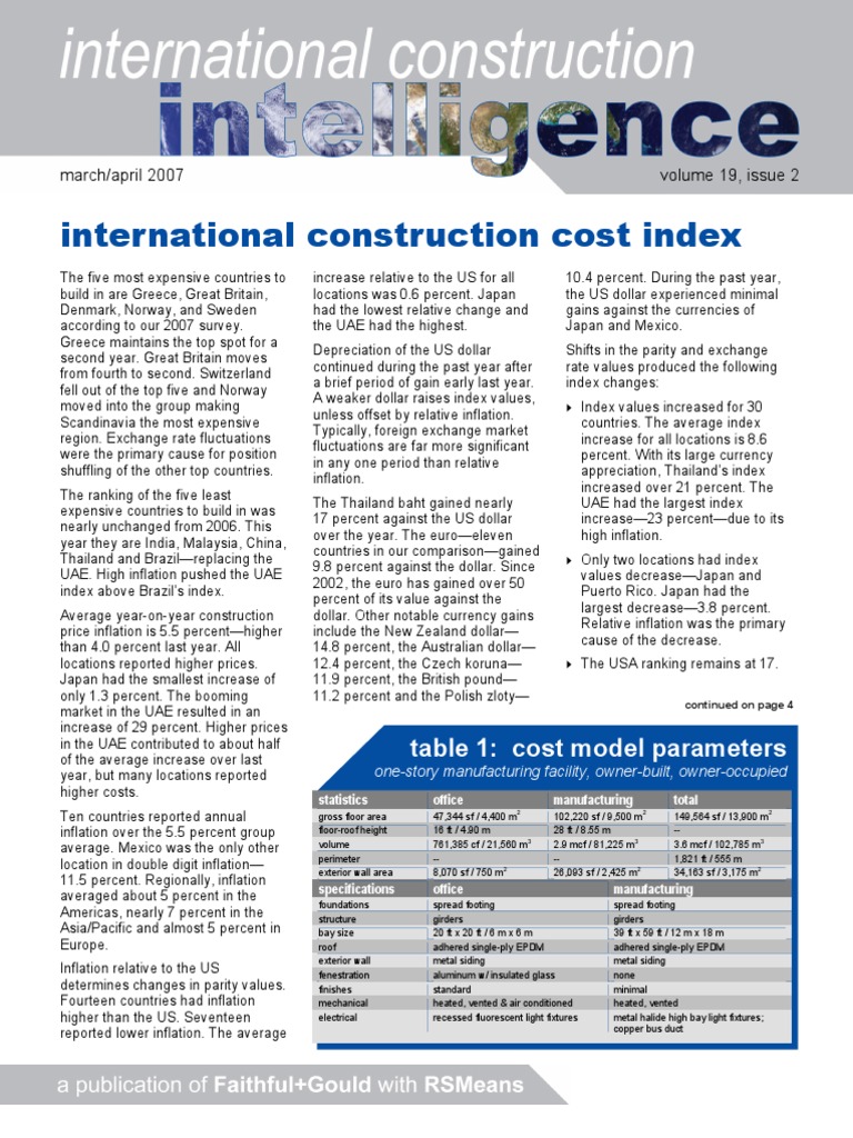 International Construction Cost Index: Table 1: Cost Model Parameters ...