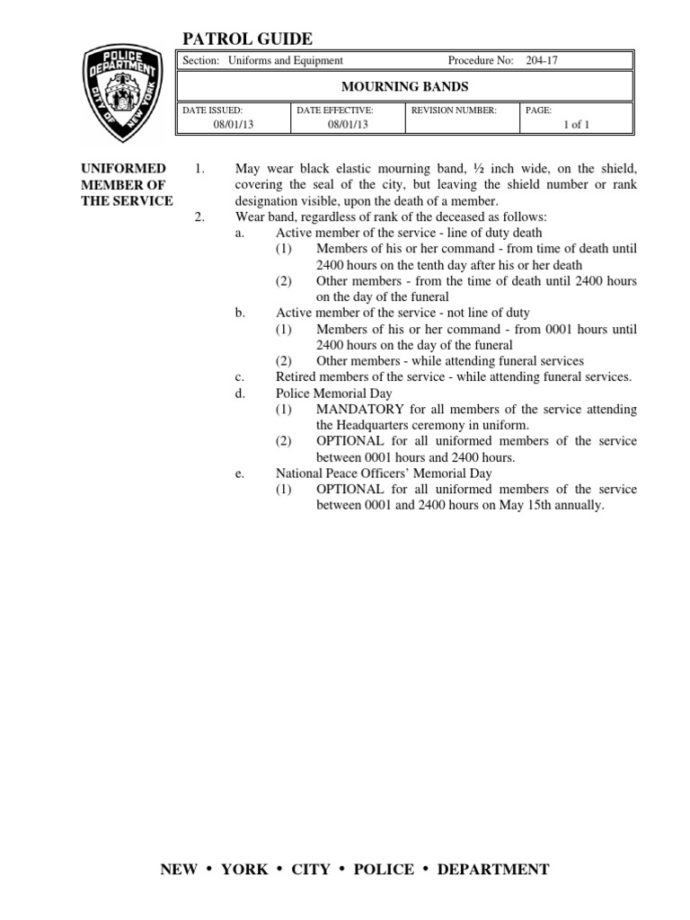Patrol Guide: Mourning Bands | PDF