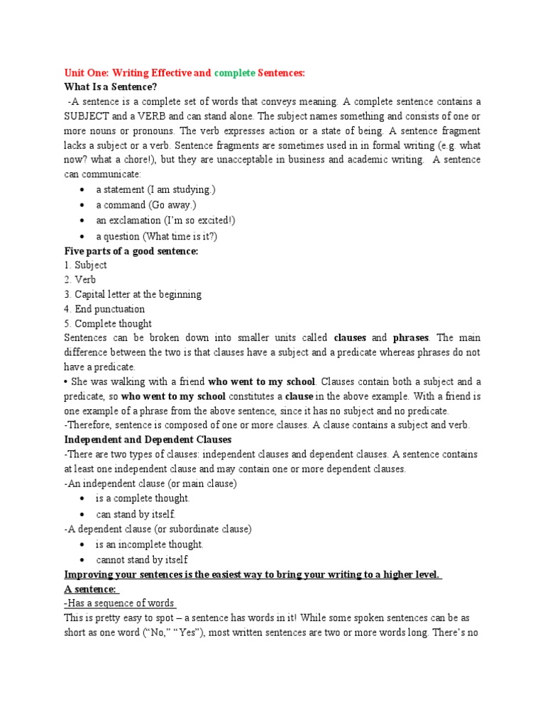 Unit One of Basic Writing Skills | PDF | Sentence (Linguistics ...