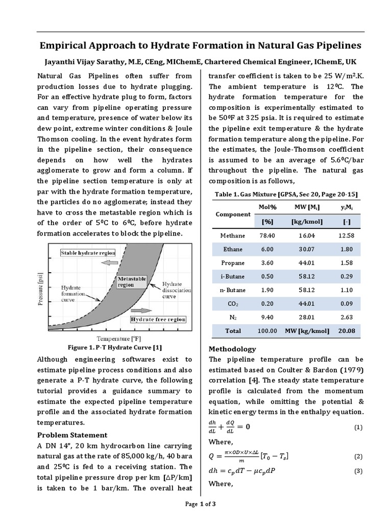 Hydrate Formation in Natural Gas Pipelines | PDF | Physical Sciences ...