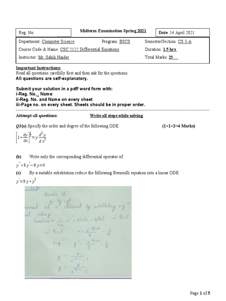 Paper 2+Solution+Mids+Fall | PDF