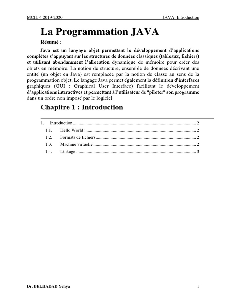 Le Premier Chapitre (1-2 Semaines) | PDF | Java (Langage de programmation) | Compilateur