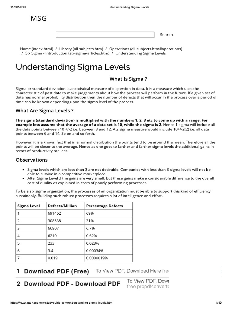 Understanding Sigma Levels | PDF