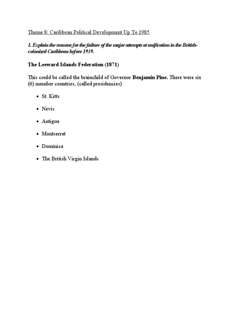 THEME 8 Caribbean Political Development Up To 1985 Complete With ...