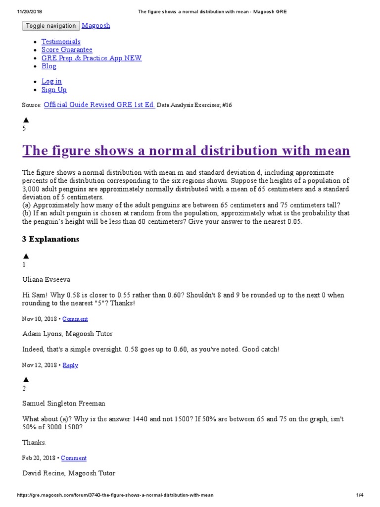 The Figure Shows A Normal Distribution With Mean - Magoosh GRE | PDF ...