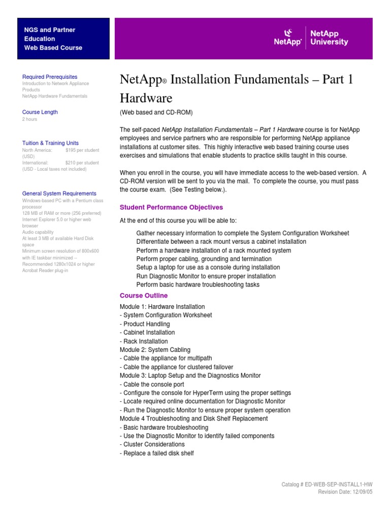 Netapp Installation Fundamentals - Part 1 Hardware: Ngs and Partner ...