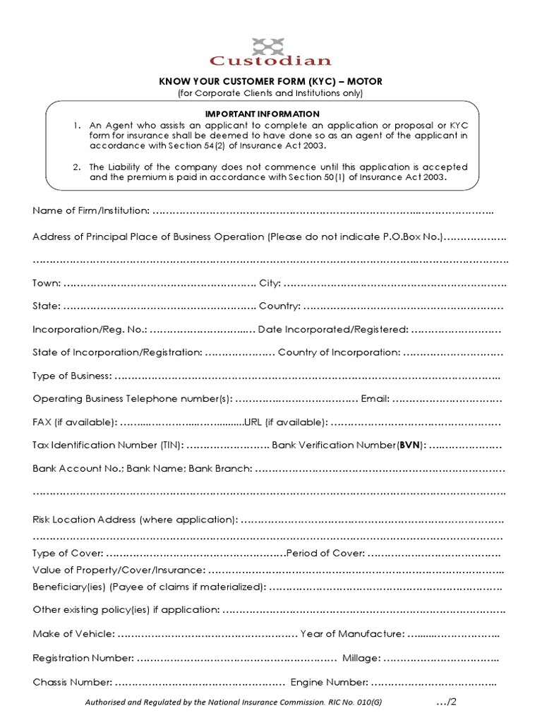 Kyc Form - Corporate - Motor | PDF | Insurance | Identity Document