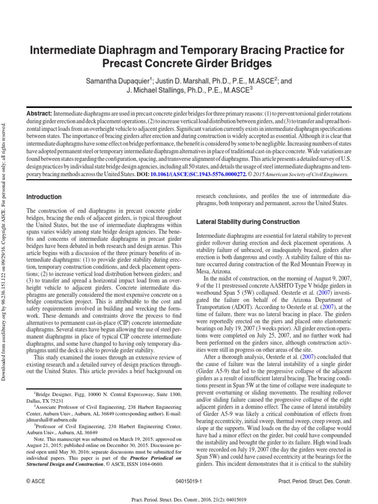 ASCE Intermediate Diaphragms SC.1943-5576.0000272 | PDF | Bridge ...