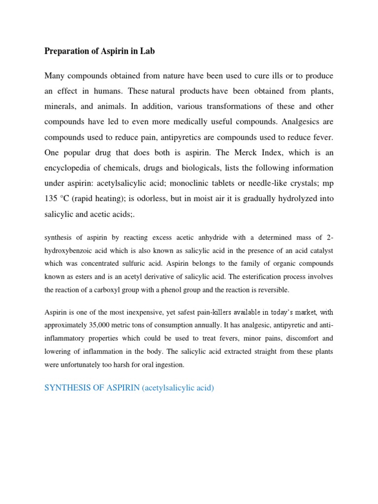 Preparation of Aspirin in Lab | PDF | Aspirin | Filtration