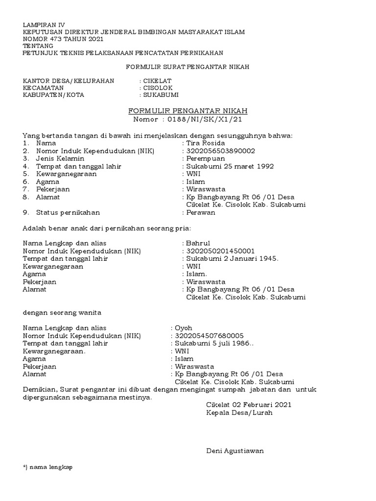 N1 Formulir Pengantar Nikah | PDF