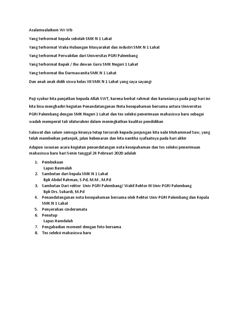 Susunan Acara MOU DG PGRI | PDF