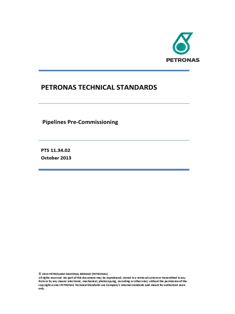Petronas Technical Standards: Pipelines Pre-Commissioning | PDF | Pipe ...