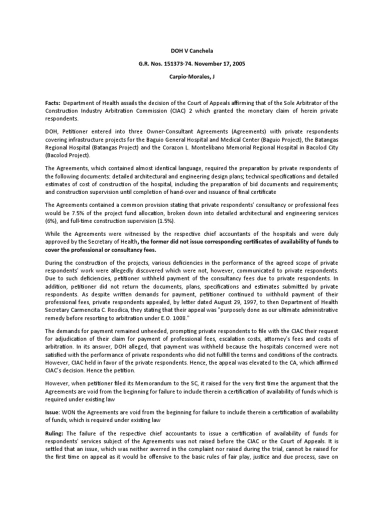 DOH V Canchela | PDF | Audit | Arbitration
