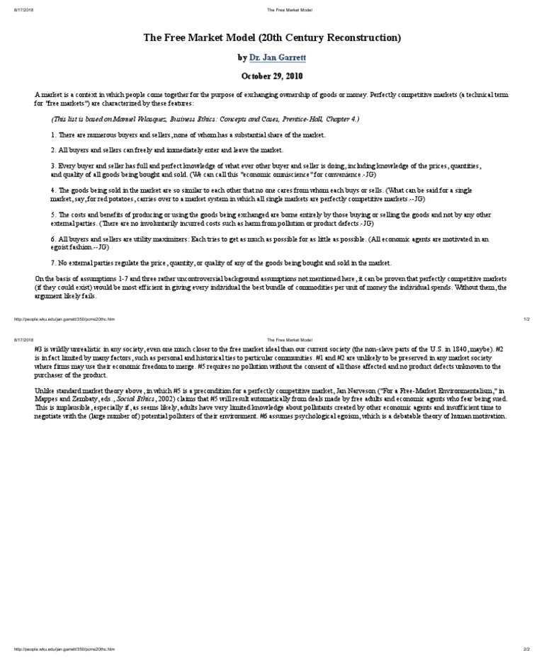The Free Market Model | PDF | Free Market | Perfect Competition