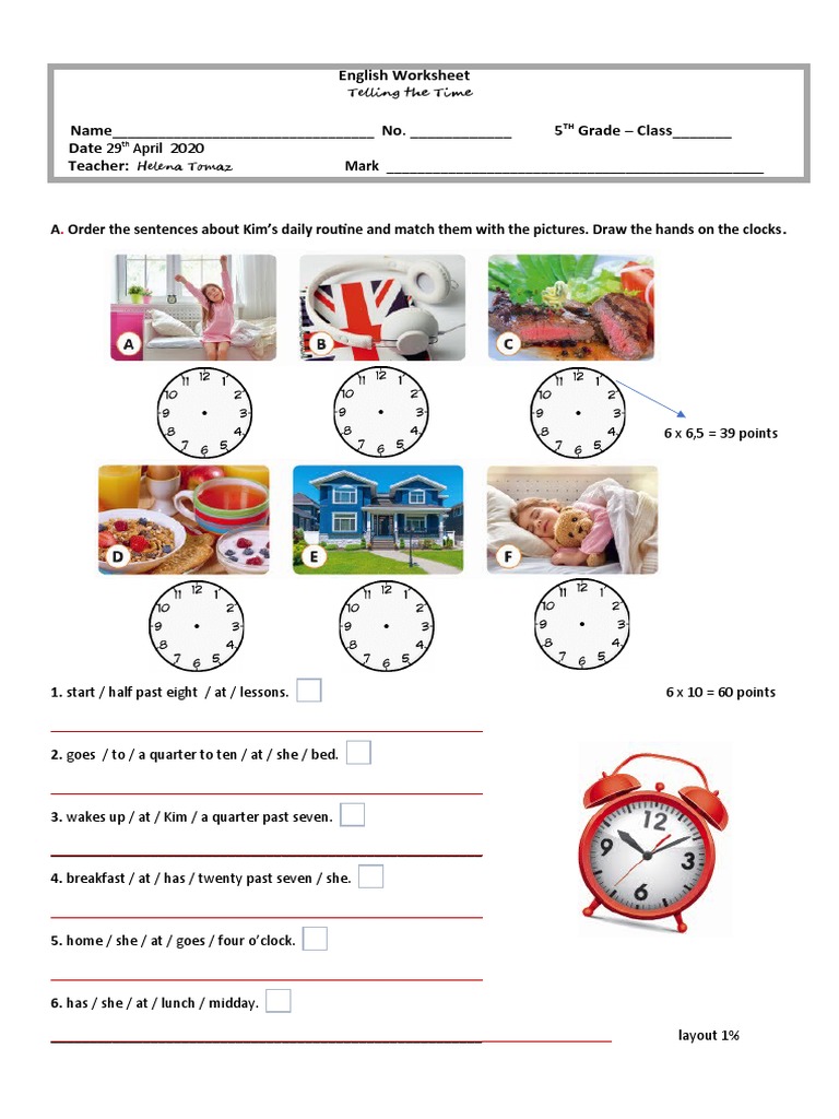 Telling The Time - Worksheet | PDF