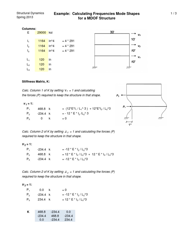 Example: Calculating Frequencies Mode Shapes For A MDOF Structure | PDF | Normal Mode | Mechanics