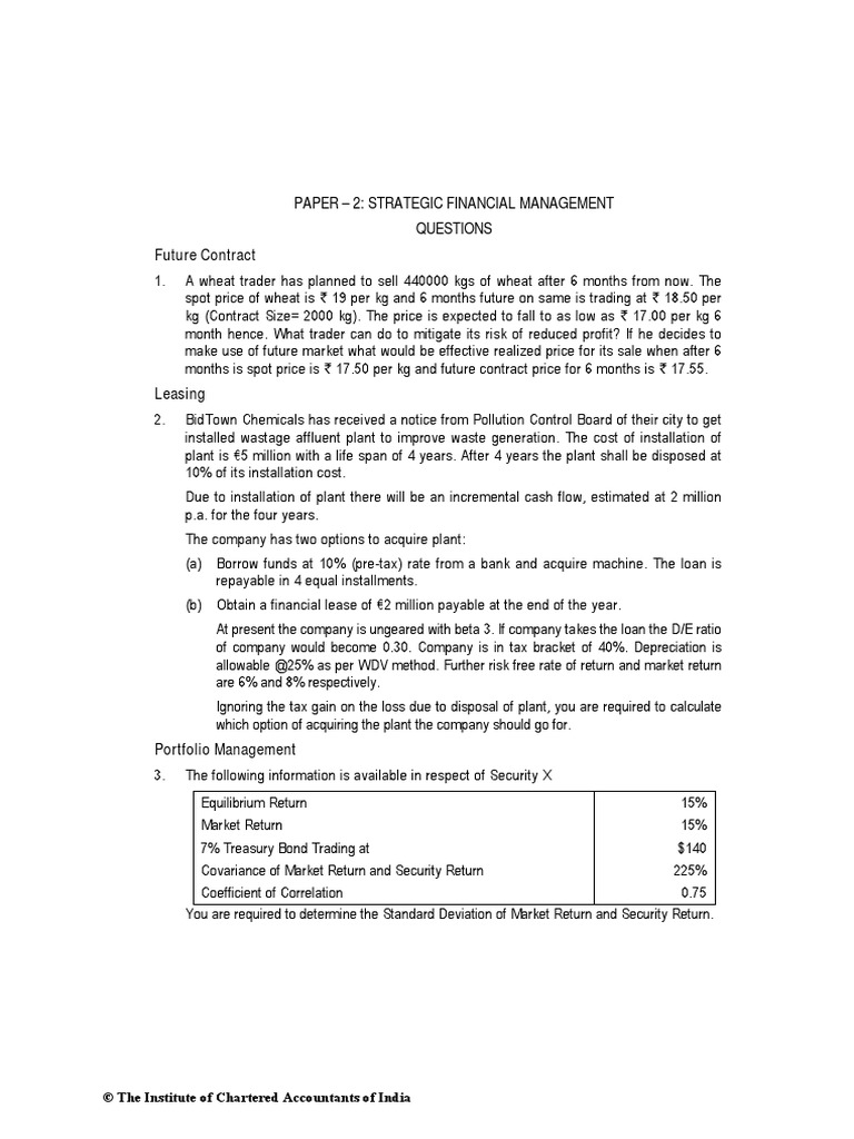 Paper - 2: Strategic Financial Management Questions Future Contract ...
