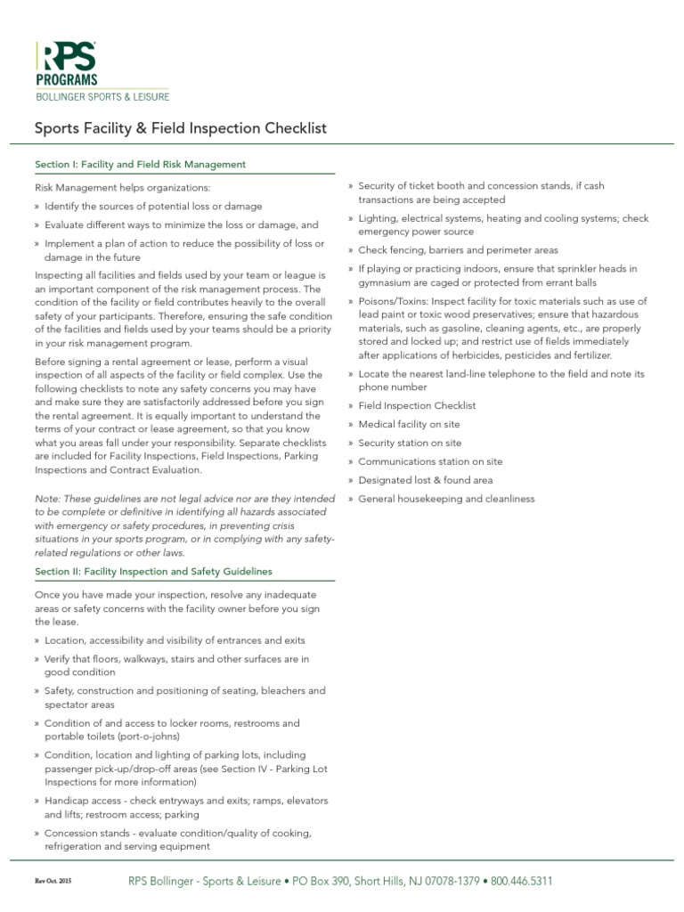 Safety Inspection Checklist for Sports Facilities and Fields: A Guide ...