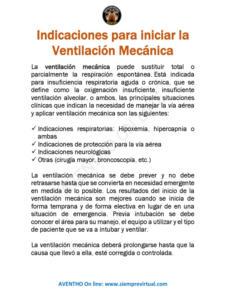 Indicaciones para Iniciar La Ventilación Mecánica | PDF | Servicios médicos de emergencia ...